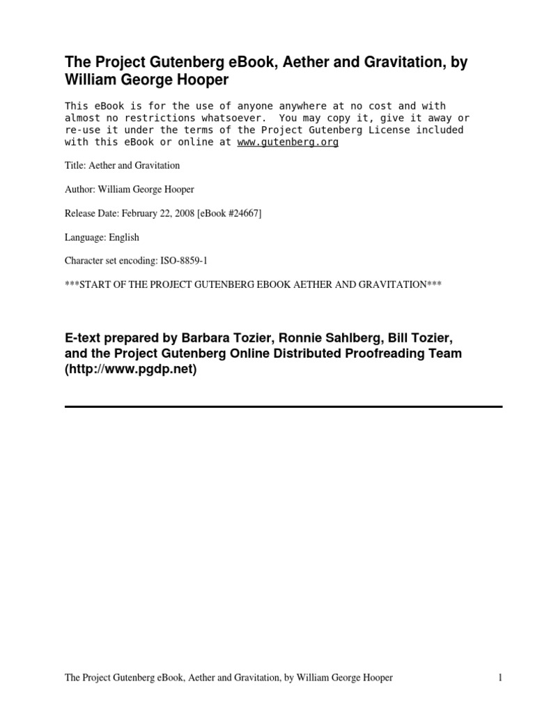 Aether and Gravitation by Hooper, William George | Download Free PDF ...