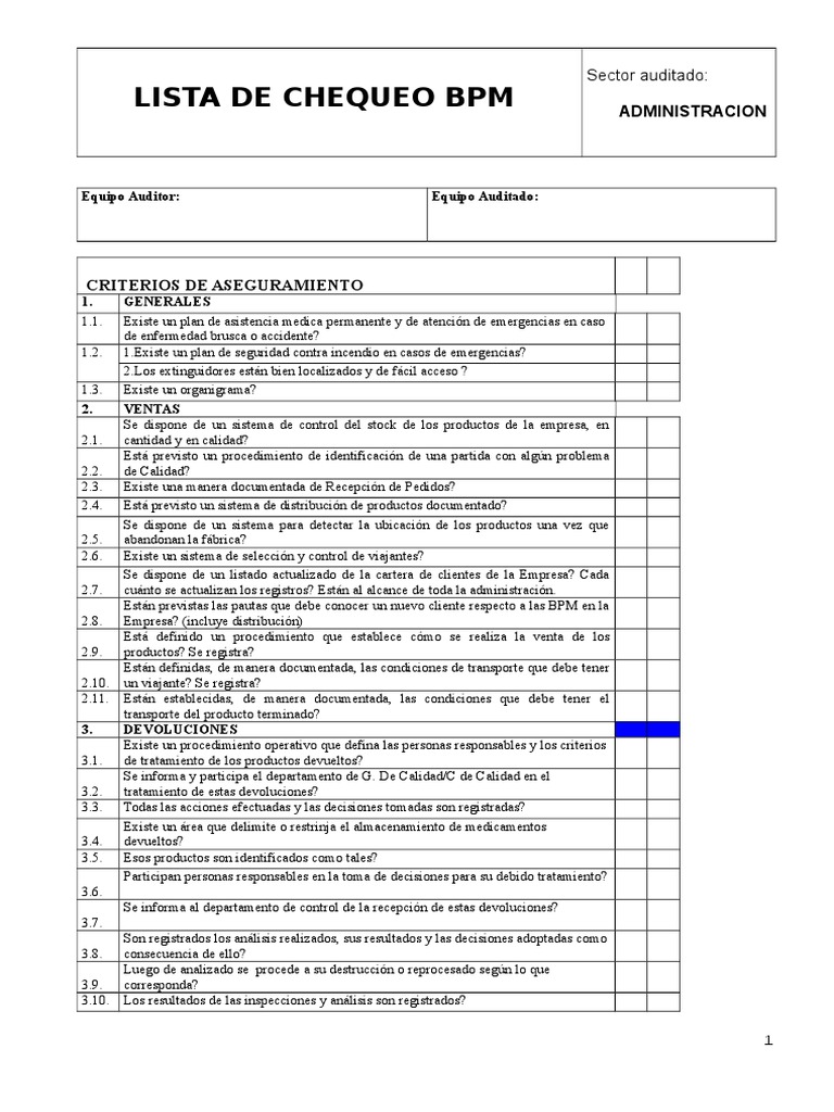 Lista de Chequeo para Auditoría BPM | PDF | Unión Europea | Calidad ...