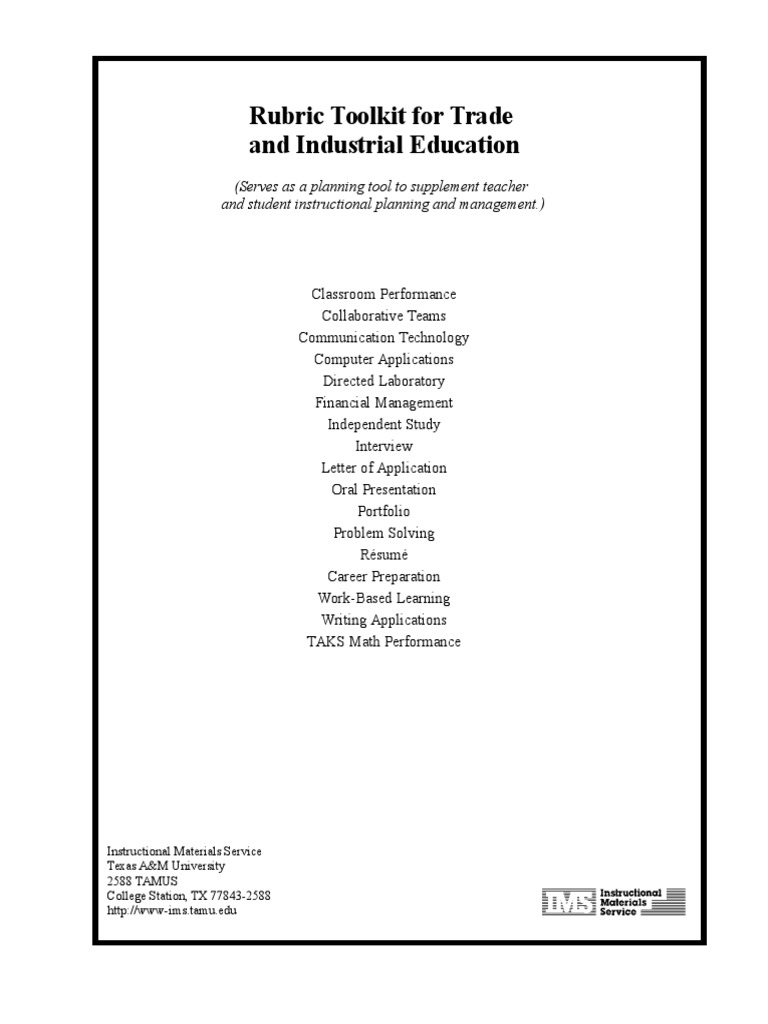 TITLE A Rubric Toolkit for Trade and Industrial Education Programs | PDF | Rubric (Academic ...
