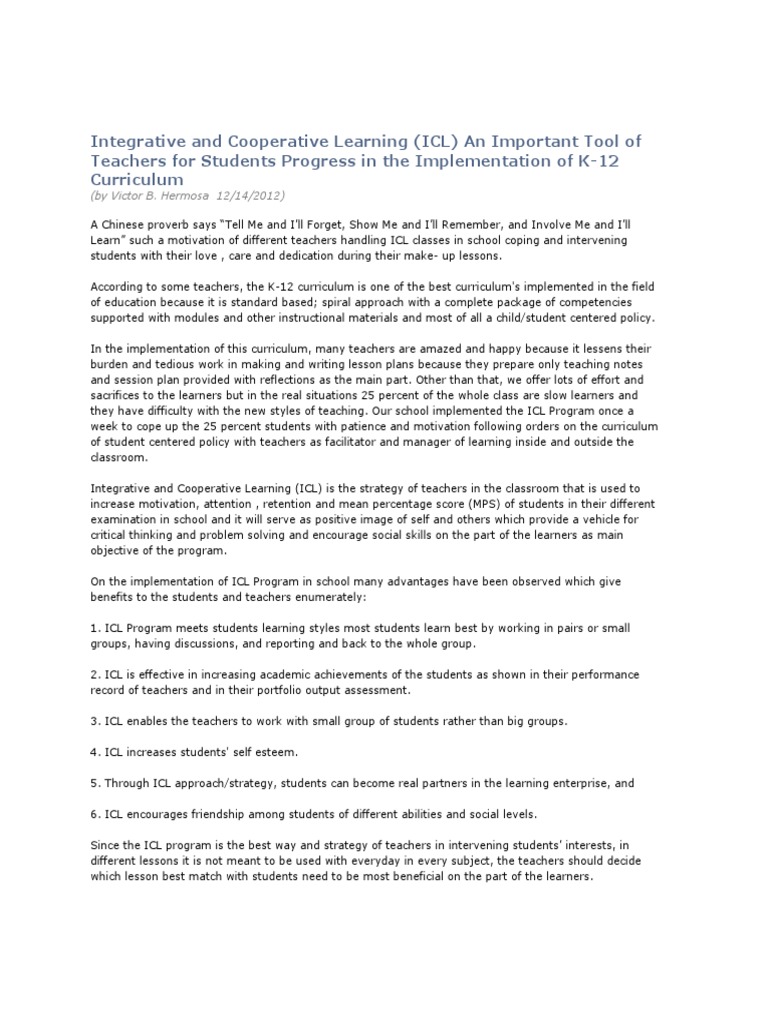 K-12 Integrative Learning Tool for Student Progress | PDF | Teachers ...