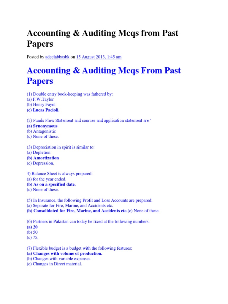Accounting & Auditing Mcqs From Past Papers | PDF | Debits And Credits | Equity (Finance)
