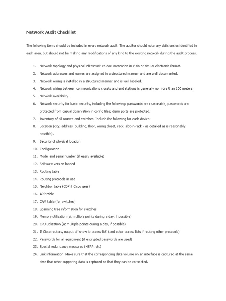 Audit Check List-General | PDF | Network Switch | Computer Network