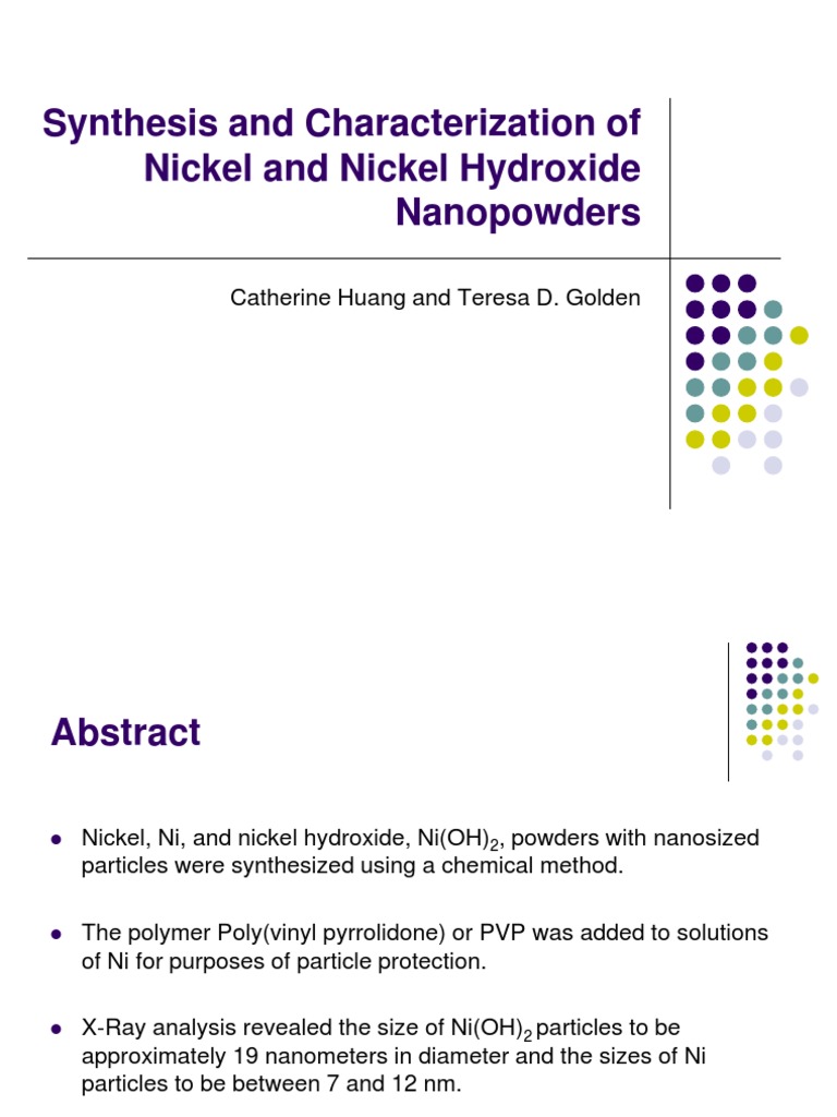 Synthesis and Characterization of Nickel and Nickel Hydroxide ...