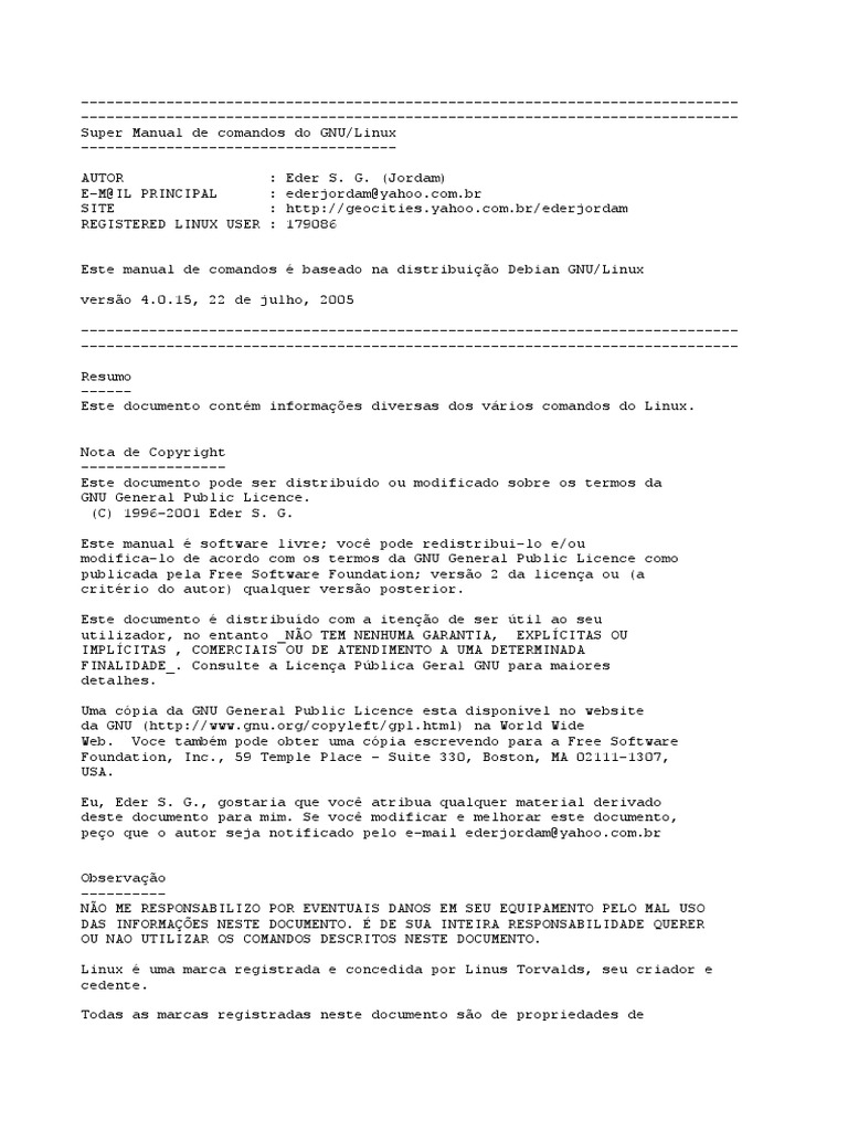 Super Manual de Comandos Do GNU | PDF | Arquivo de texto | Linux