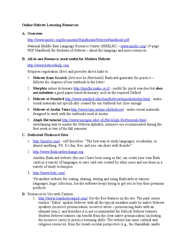 Hebrew Resources | PDF | Hebrew Language | Communication