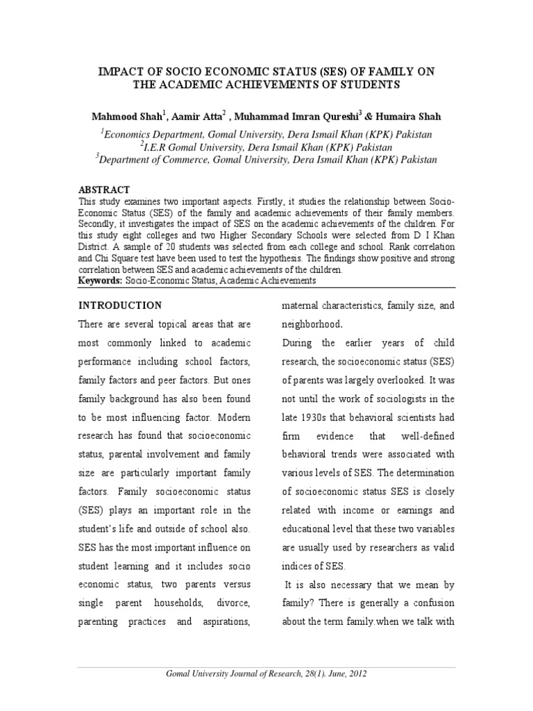 12-17-Impact of Socio Economic Status | PDF | Socioeconomic Status ...