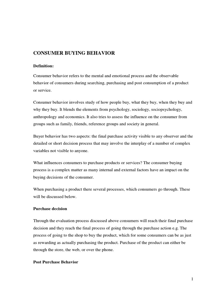Consumer Buying Behavior: Definition | PDF | Consumer Behaviour | Behavior