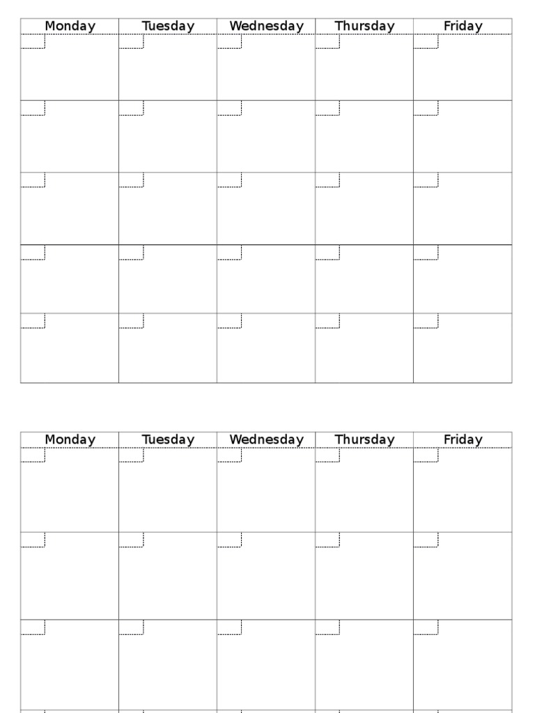 Monday to Friday Calendar Template | PDF