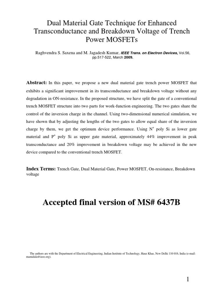 Dual Material Gate Technique For Enhanced Transconductance and ...