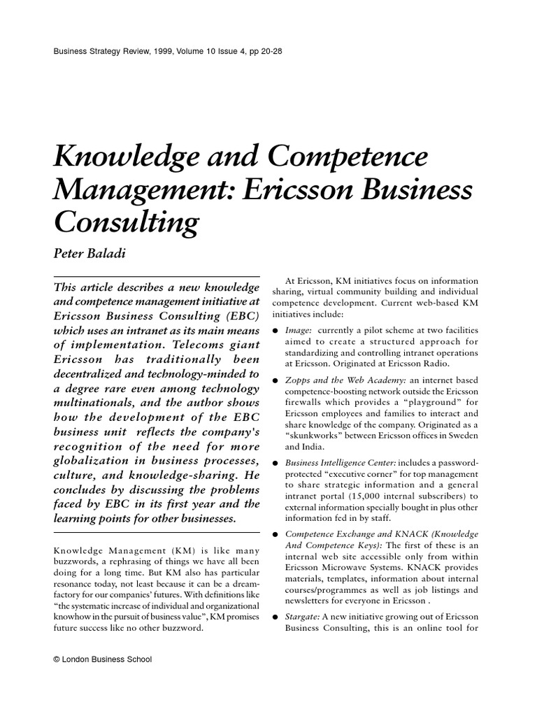 Knowledge and Competence Management: Ericsson Business Consulting | PDF