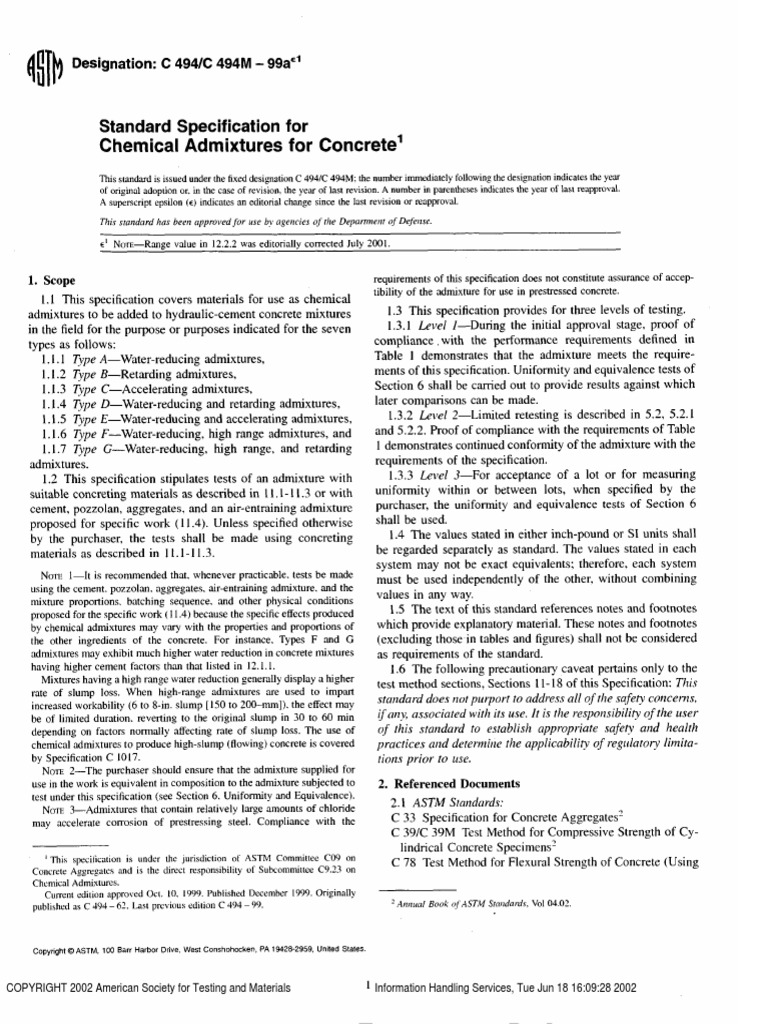 ASTM C 494-C 494M REV a Standard Specification for Chemical