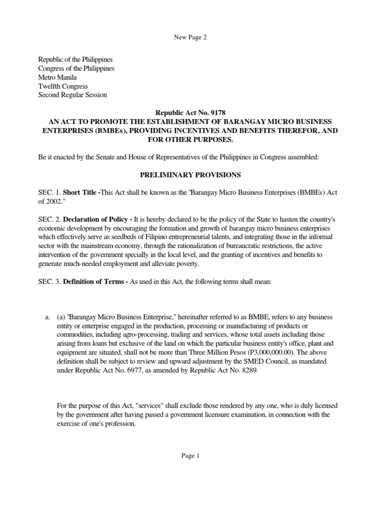 BMBEs (RA 9178) | PDF | Licensure | Business