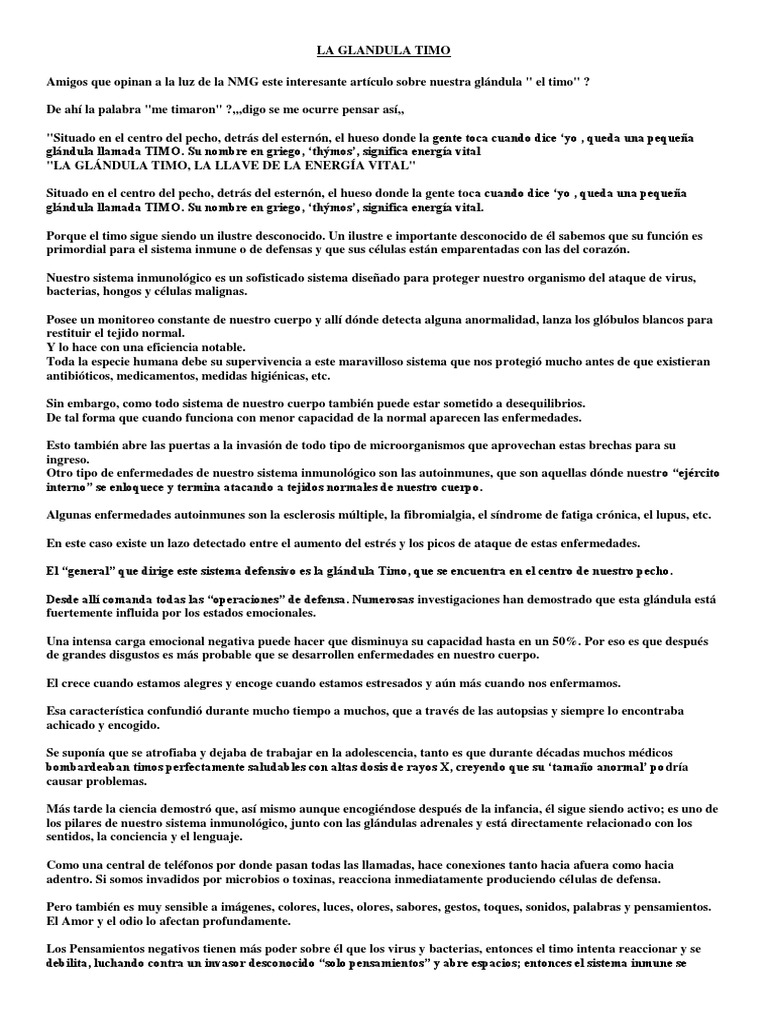 La Glandula Timo | PDF | Timo | Sistema inmune