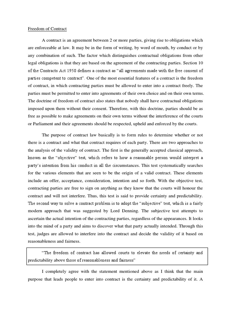 Freedom of Contract | PDF | Contractual Term | Offer And Acceptance