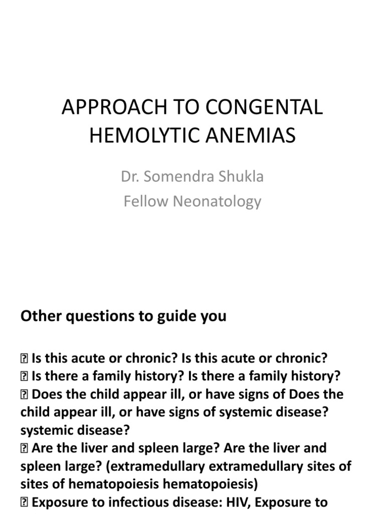 Approach To Congental Hemolytic Anemias | PDF | Anemia | Red Blood Cell