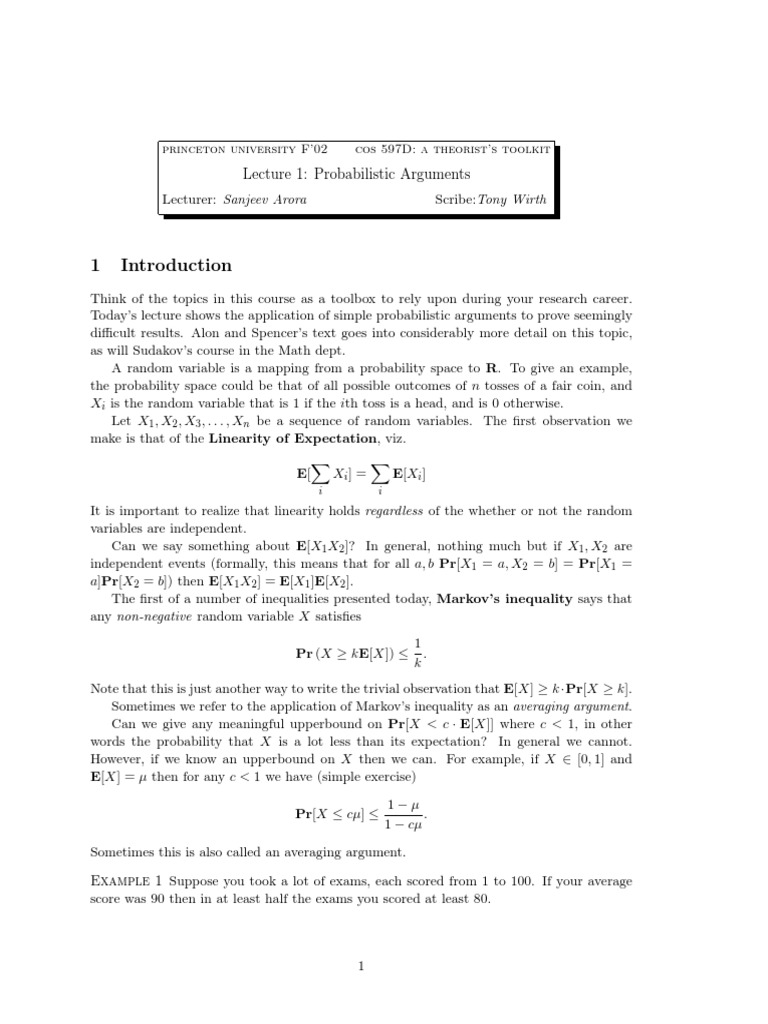 Theorist's Toolkit Lecture 1: Probabilistic Arguments | PDF | Theoretical Computer Science ...