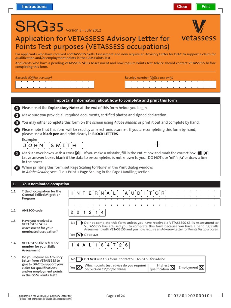 Application For VETASSESS Advisory Letter For Points Test Purposes ...