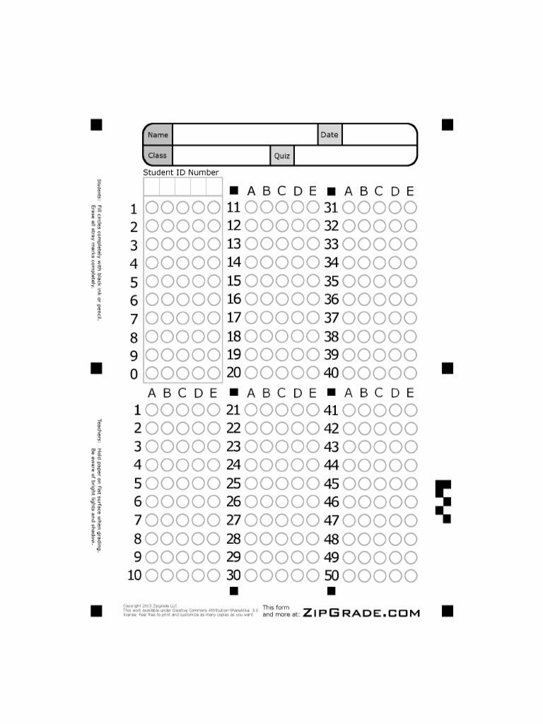 ZipGrade 50 Question Answer Document | PDF
