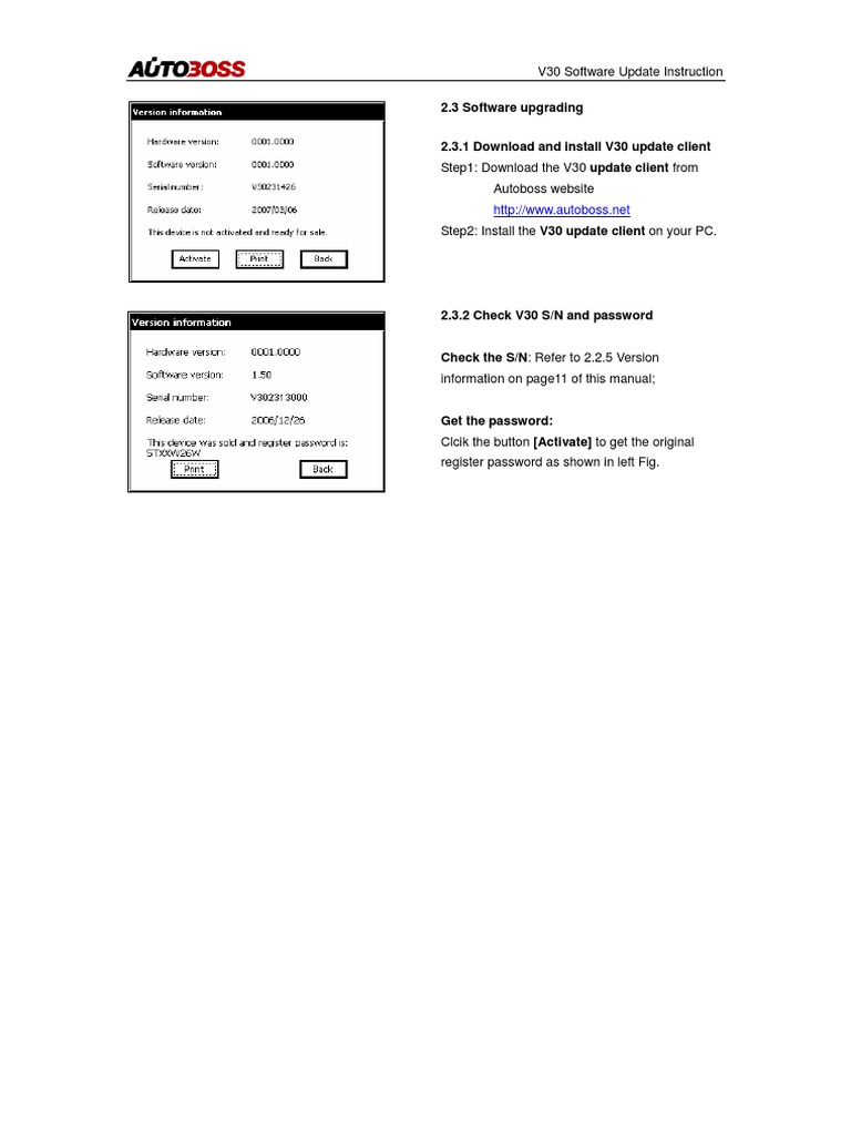 Autoboss+V30 Software Update Instruction | PDF | Button (Computing) | Password