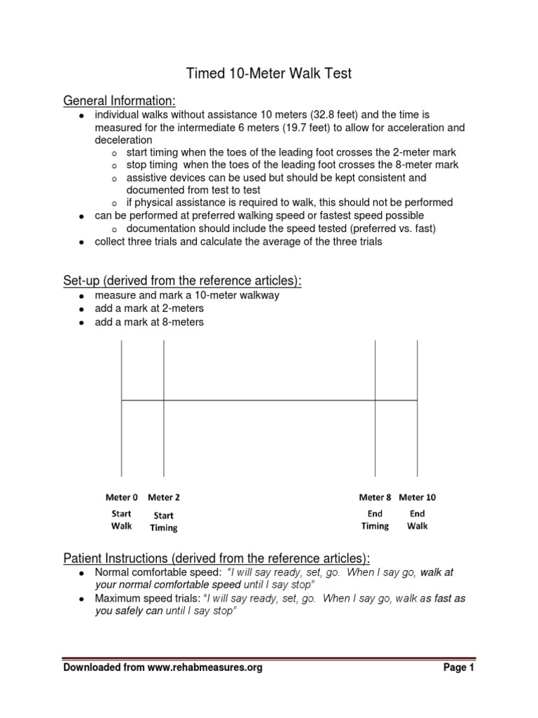 10 Meter Walk Test Instructions | PDF | Acceleration | Velocity