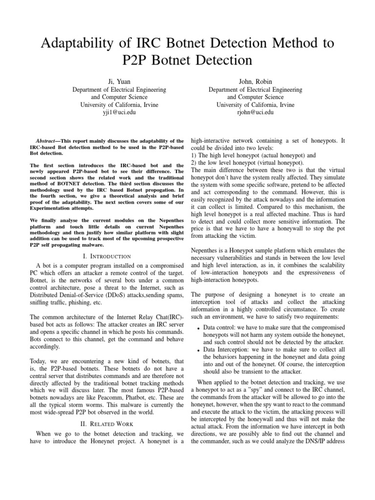 Botnet Detection Adaptability Pdf Information Technology Computing