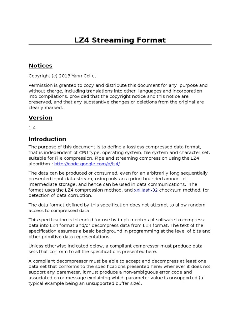 LZ4 Streaming Format | Download Free PDF | Data Compression | Computer Engineering