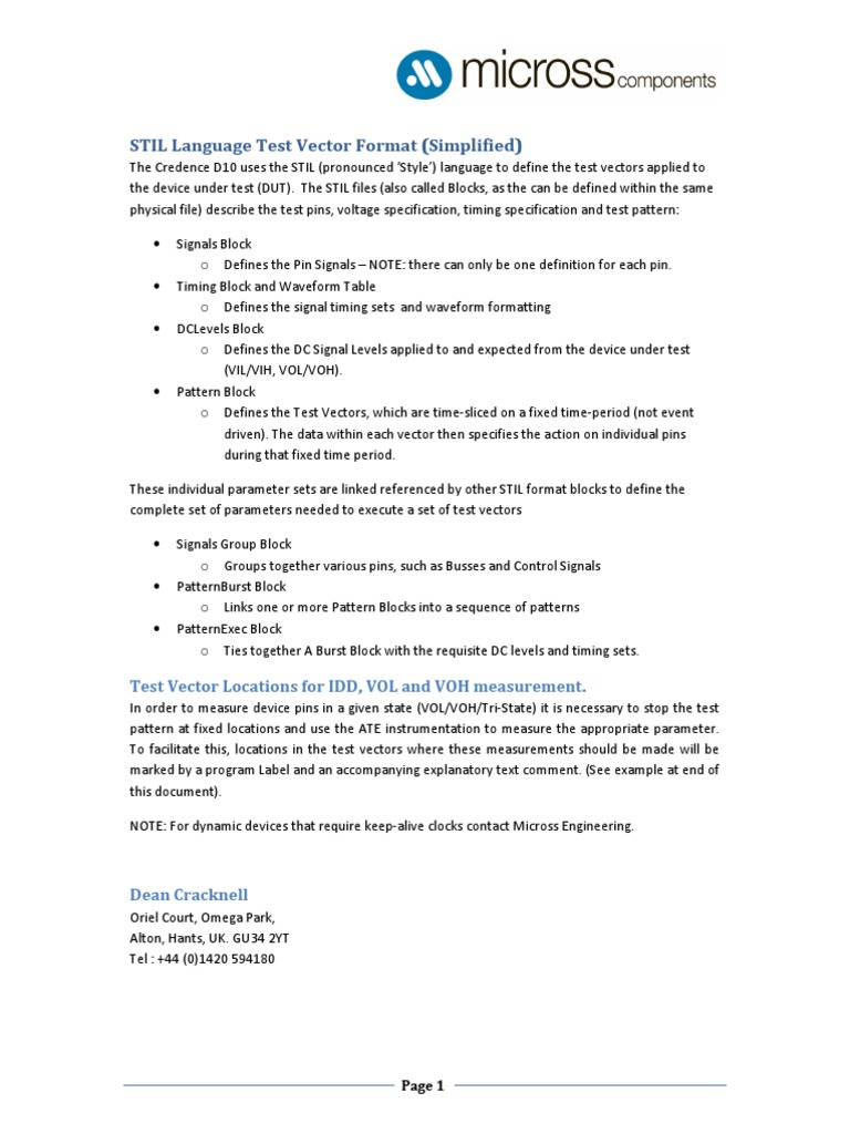 STIL Language Test Vector Format (Simplified) : Test Vector Locations ...