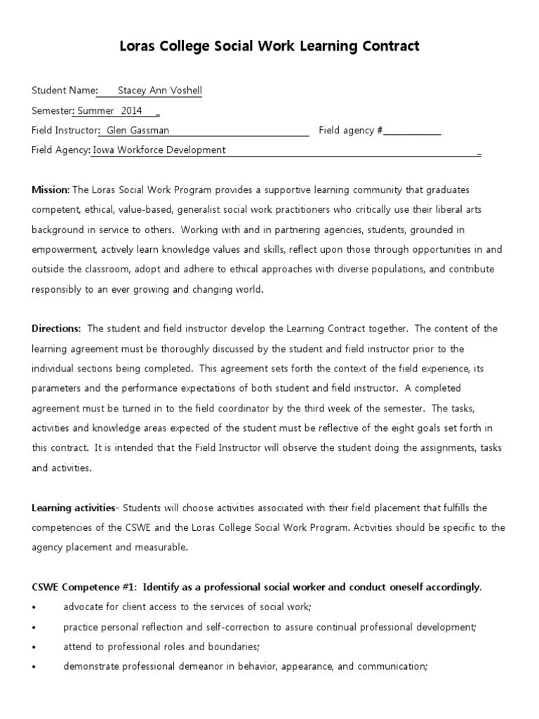 Loras College Social Work Learning Contract Iwd | PDF | Competence ...