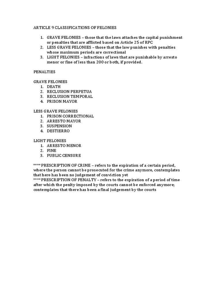 Article 9 Classifications of Felonies | PDF | Finance & Money ...
