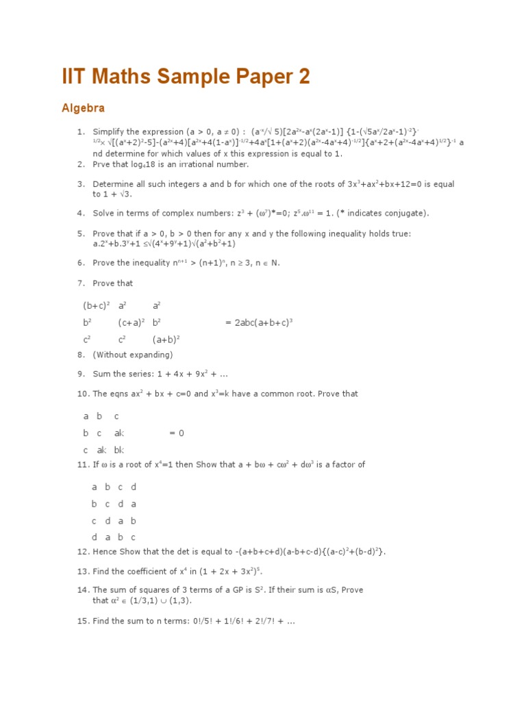 IIT Maths Sample Paper 2 | PDF | Teaching Methods & Materials | Science ...