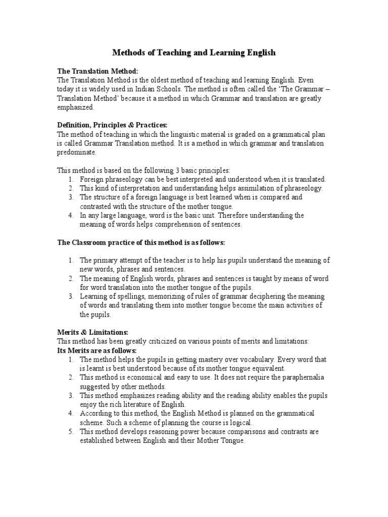 Teaching Methods for Learning English | PDF | English Language ...