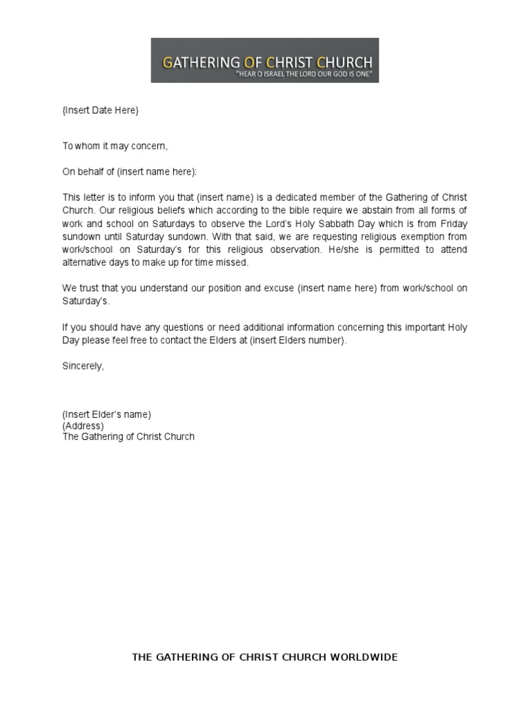 Sabbath Letter To Excuse From Work or School | PDF | Social Science ...