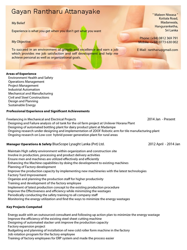 1 CV Gayan Rantharu Attanayake | PDF | Automation | Engineering