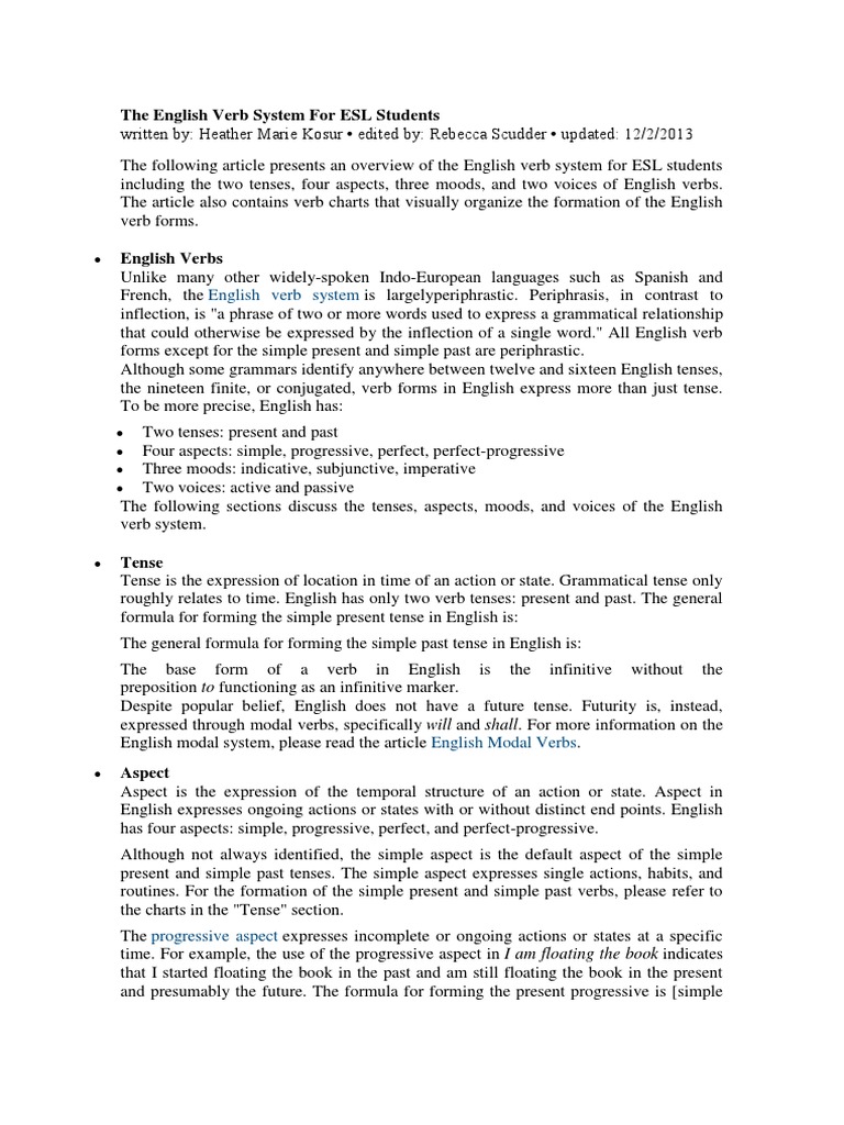 The English Verb System | PDF | Verb | Grammatical Tense
