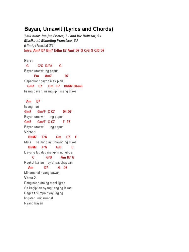 Bayan, Umawit (Lyrics and Chords) | PDF