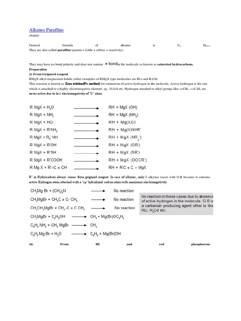 Alkanes Paraffins: Preparation (I) From Grignard Reagent | PDF ...