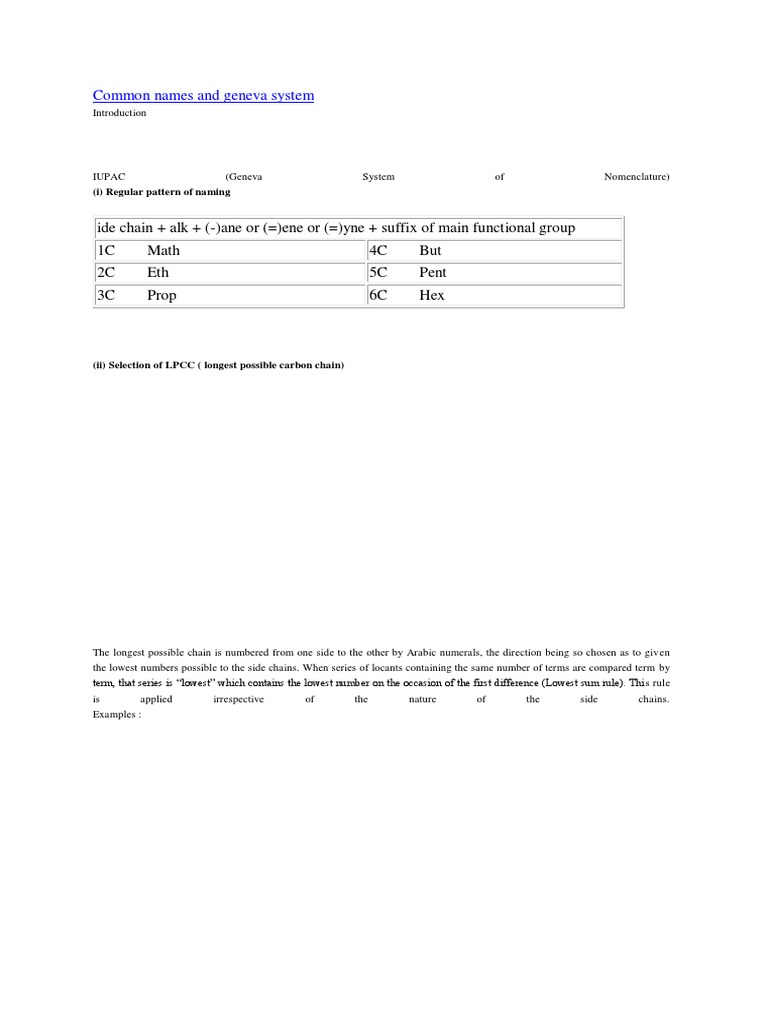 Common Names and Geneva System | PDF | Functional Group | Alkene