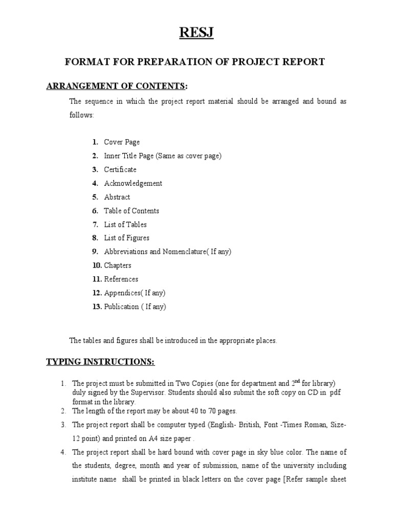 Format For Preparation of Project Report | Download Free PDF | Written ...
