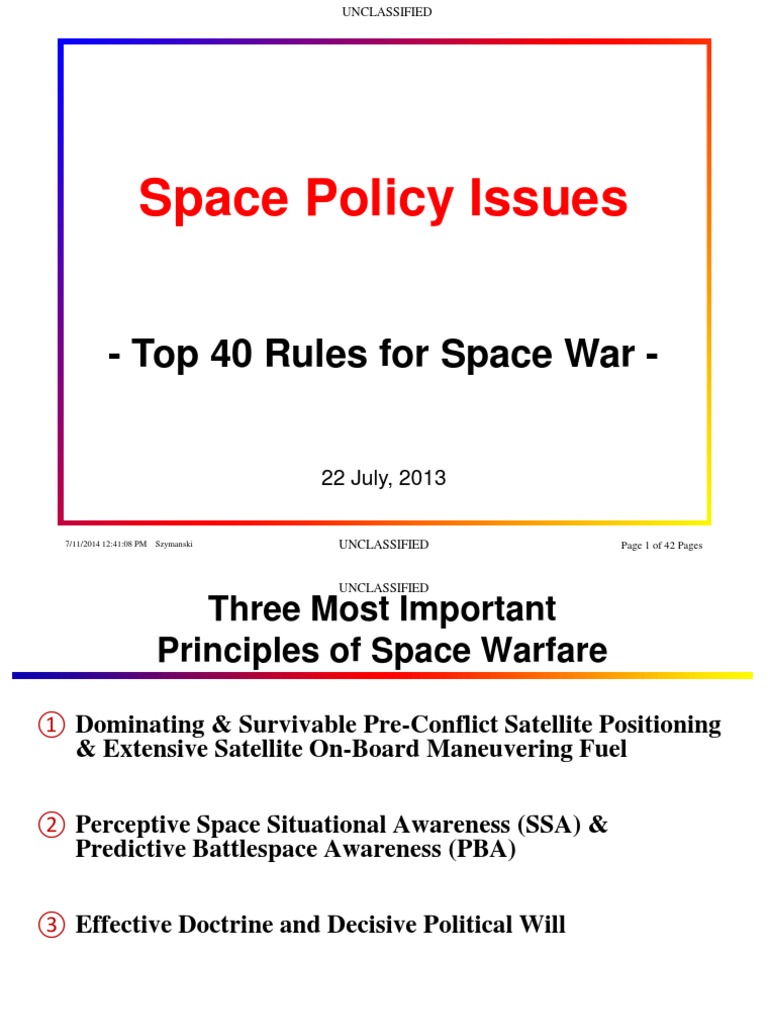 Space Policy-Top 40 Rules For Space War-Unclassified | PDF | Satellite ...