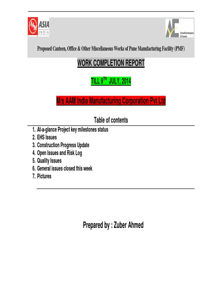 Completion Report Till 9-7-14 | PDF