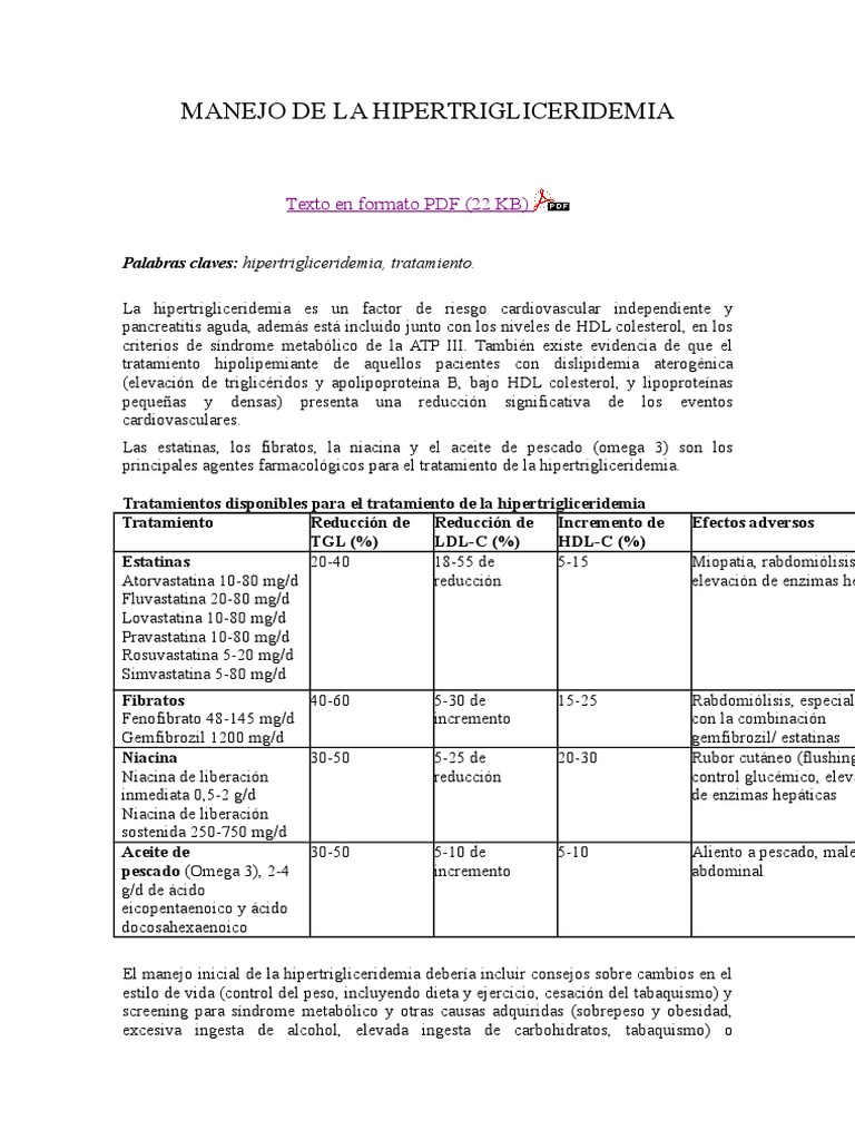 Manejo de La Hipertrigliceridemia | Estatinas | Enfermedades y trastornos