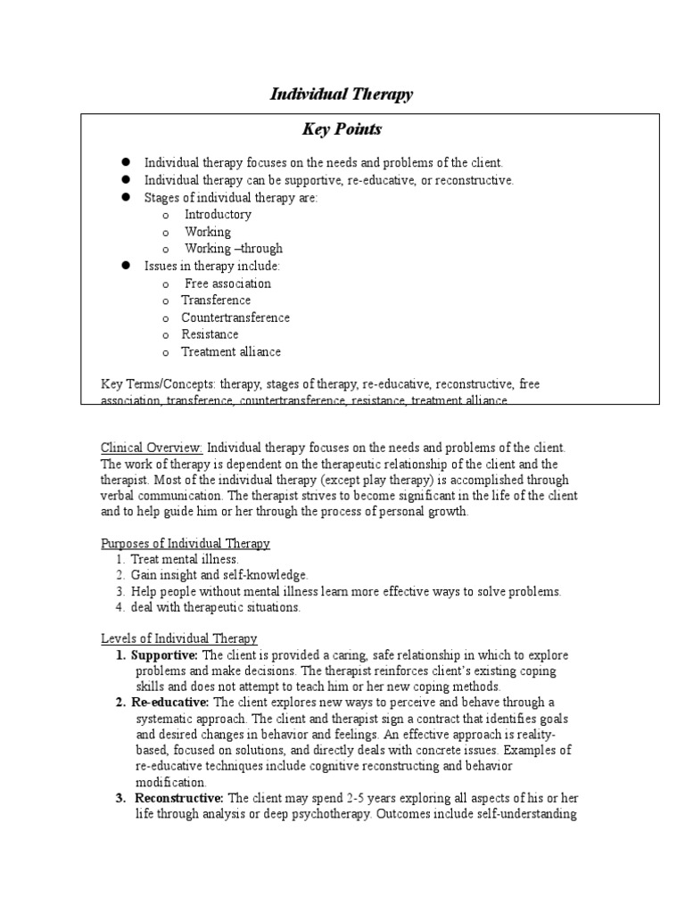 Individual Therapy Key Points | PDF | Reinforcement | Psychotherapy