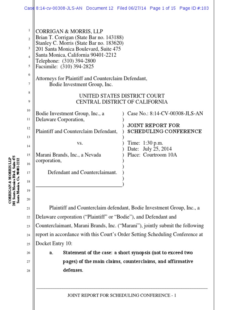 Marani Scheduling Conference | PDF | Discovery (Law) | Federal Rules Of ...
