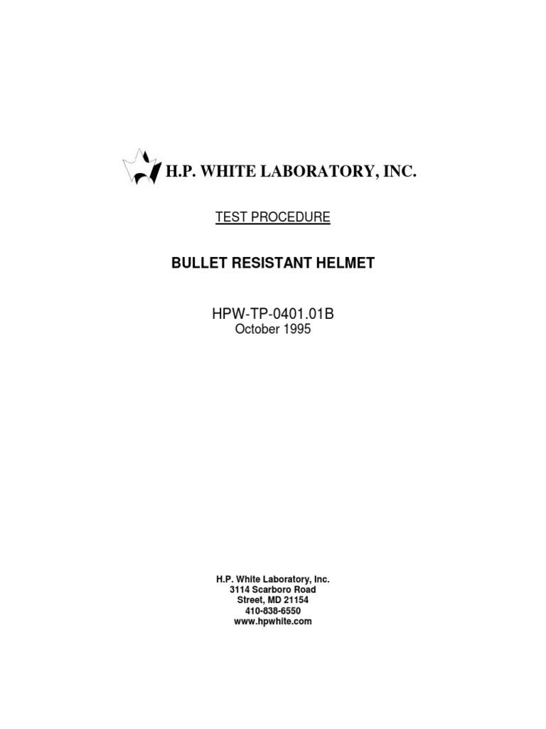 Ballistic Helmet (HP 401 01b Testing Procedure) | PDF | Evaluation ...