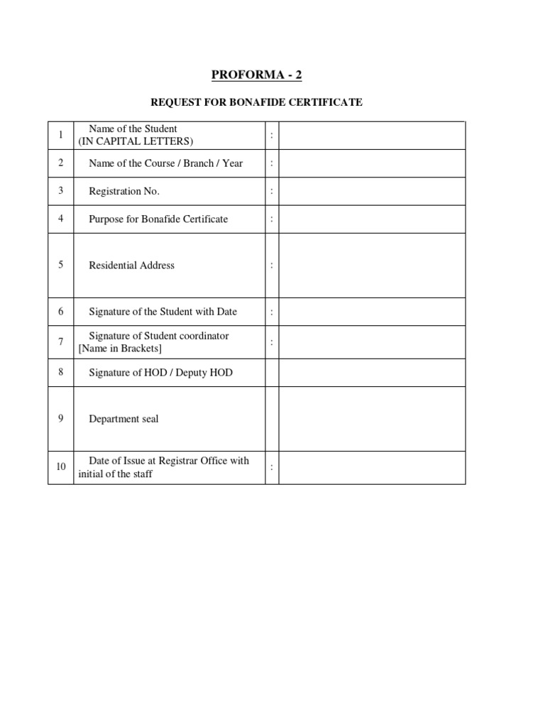 Proforma - 2: Request For Bonafide Certificate | PDF | Career & Growth