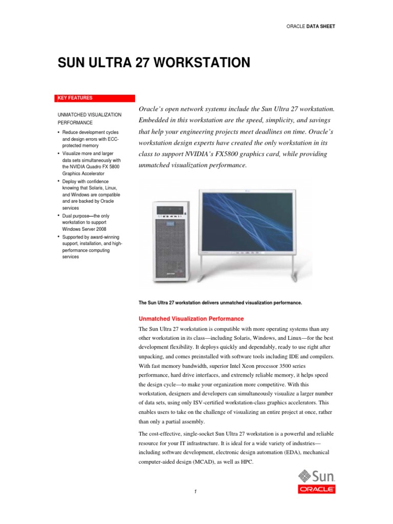 Sun Ultra 27 Datasheet | Workstation | Linux | Free 30-day Trial | Scribd