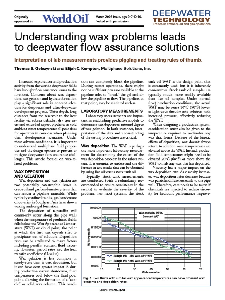 Understanding Wax Problems Leads To Deepwater Flow Assurance Solutions ...