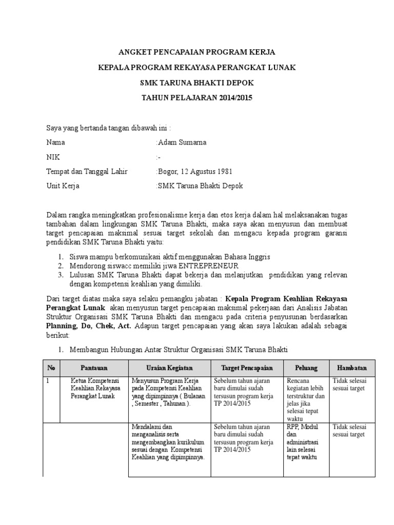 Angket Pencapaian Program Kerja RPL Baru | PDF | Karier & Perkembangan | Bisnis