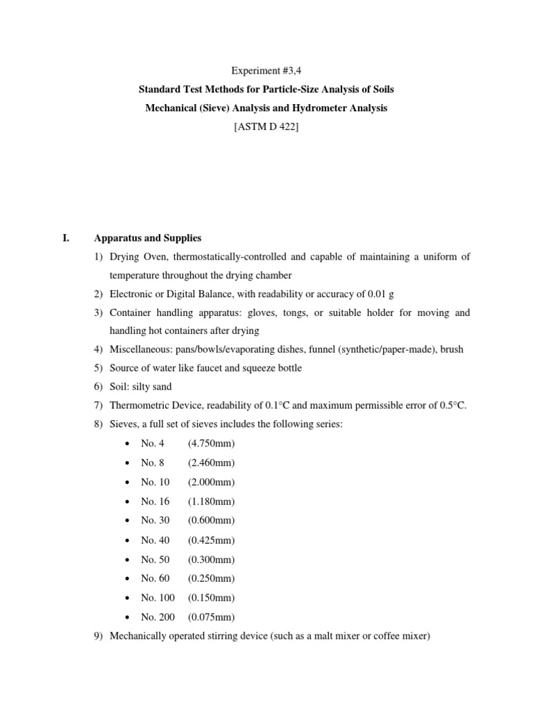 Summary of Procedure For ASTM D 422 | PDF | Soil | Temperature