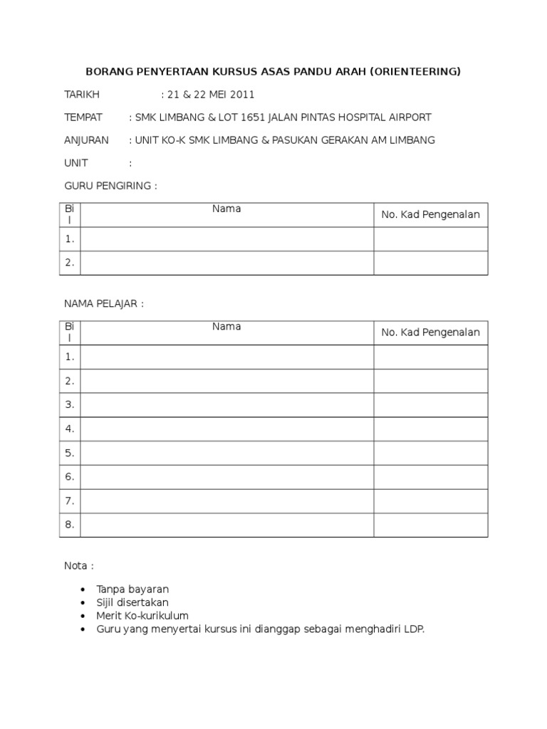 Contoh Borang Penyertaan Kursus - GiovanicelNavarro